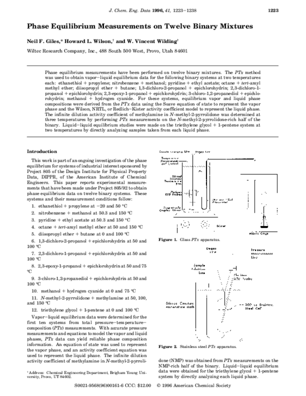 (PDF) Phase Equilibrium Measurements on Twelve Binary Mixtures