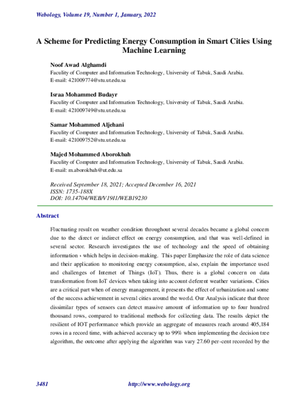 Pdf A Scheme For Predicting Energy Consumption In Smart Cities Using