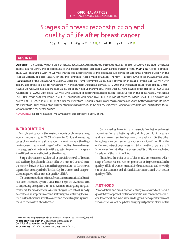 (PDF) Stages of breast reconstruction and quality of life after breast ...