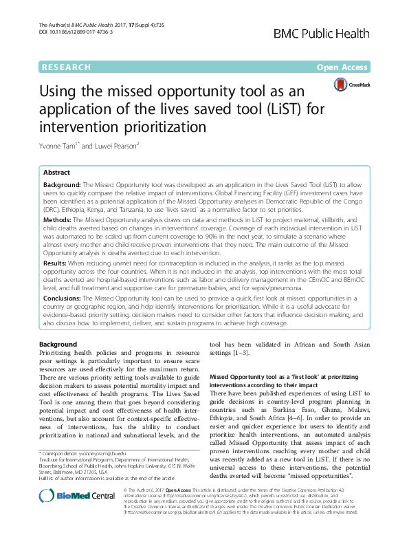 (PDF) Using the missed opportunity tool as an application of the Lives ...