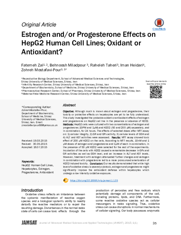 (PDF) Estrogen and/or Progesterone Effects on HepG2 Human Cell Lines ...