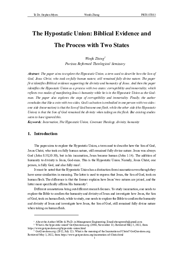 (PDF) The Hypostatic Union: Biblical Evidence and The Process with Two ...