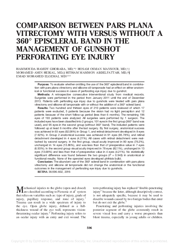 (PDF) Comparison Between Pars Plana Vitrectomy with Versus Without a ...