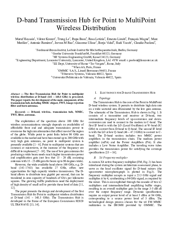 (PDF) D-band Transmission Hub for Point to MultiPoint Wireless Distribution