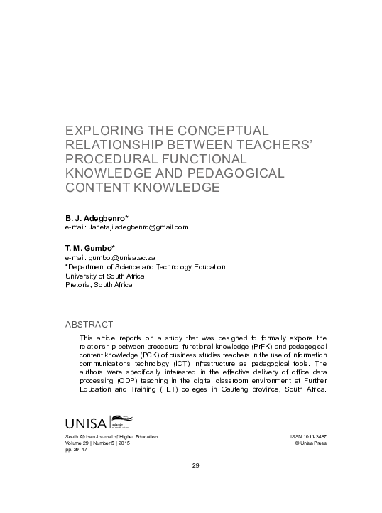 (PDF) EXPLORING THE CONCEPTUAL RELATIONSHIP BETWEEN TEACHERS' PRoCeDURAL FUNCtIoNAL KNoWLeDGe ...