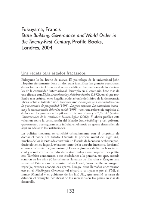 (PDF) Francis FUKUYAMA (2004), State Building. Governance and World ...