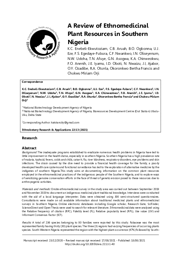 (PDF) A Review of Ethnomedicinal Plant Resources in Southern Nigeria