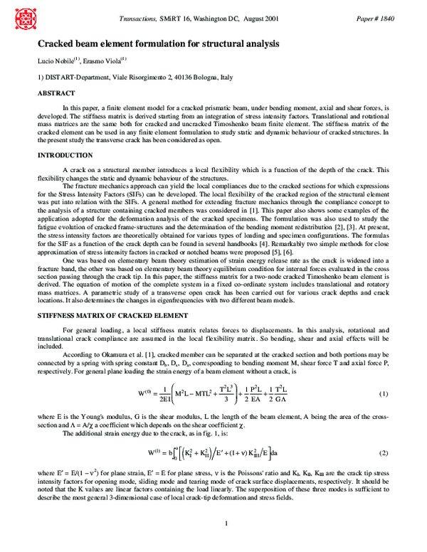 (PDF) Cracked beam element formulation for structural analysis
