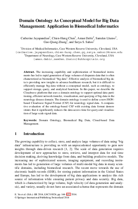 Pdf Domain Ontology As Conceptual Model For Big Data Management Application In Biomedical