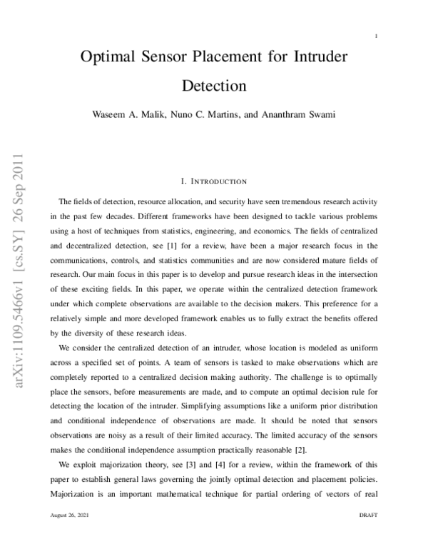 (PDF) Optimal sensor placement for intruder detection: New design principles