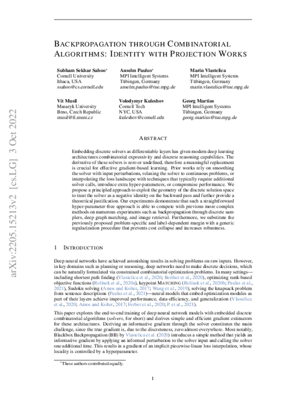 (PDF) Backpropagation through Combinatorial Algorithms: Identity with Projection Works