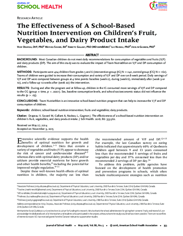 (PDF) The Effectiveness of A School-Based Nutrition Intervention on ...