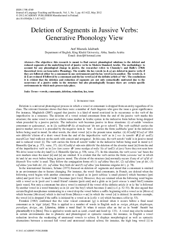 (PDF) Deletion of Segments in Jussive Verbs: Generative Phonology View ...