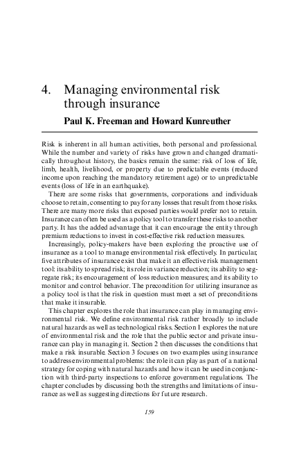 (PDF) Managing Environmental Risk Through Insurance