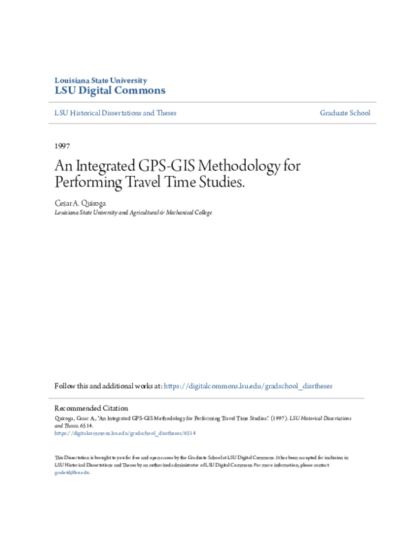 (PDF) An Integrated GPS-GIS Methodology for Performing Travel Time ...