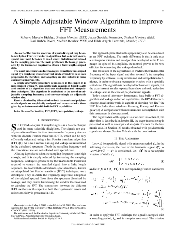 (PDF) A simple adjustable window algorithm to improve FFT measurements