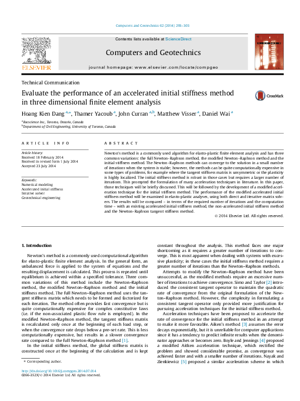 Pdf Evaluate The Performance Of An Accelerated Initial Stiffness Method In Three Dimensional