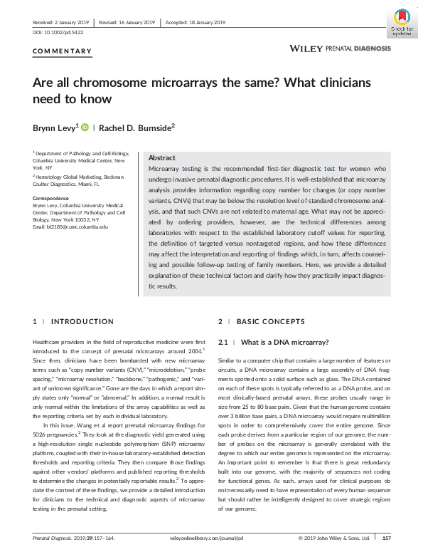 (PDF) Are all chromosome microarrays the same? What clinicians need to know