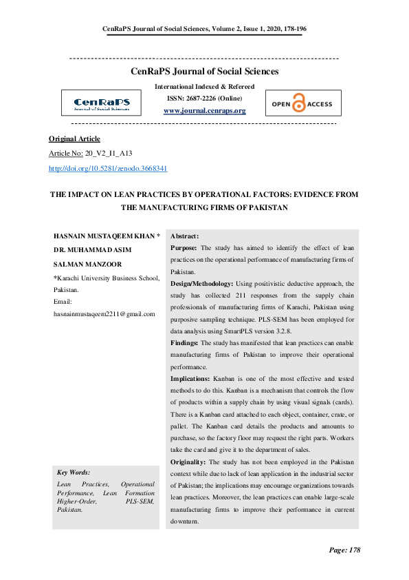 (PDF) The Impact on Lean Practices by Operational Factors: Evidence from the Manufacturing Firms ...