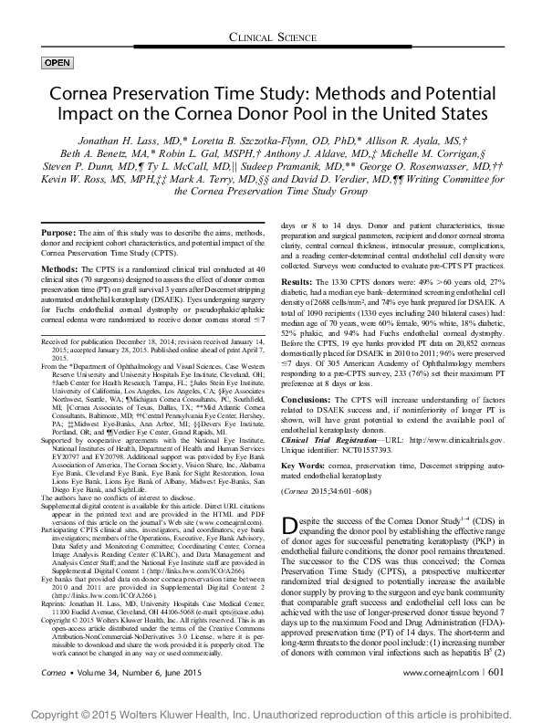 (PDF) Cornea Preservation Time Study: Methods and Potential Impact on ...