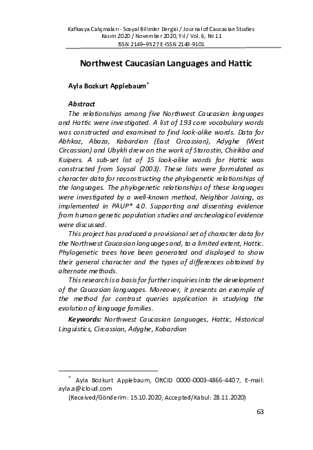 (PDF) Northwest Caucasian Languages and Hattic