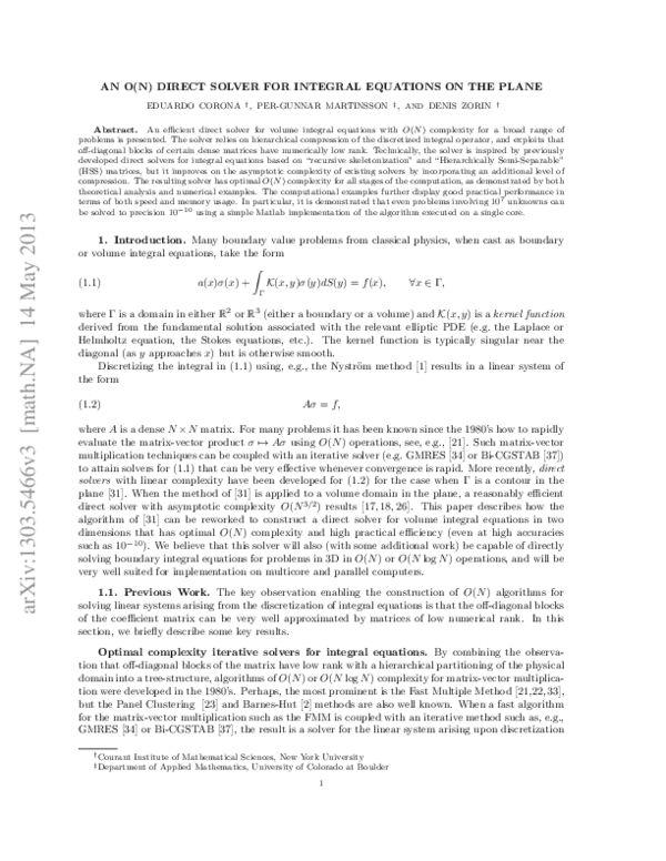 (PDF) An O(N) direct solver for integral equations on the plane