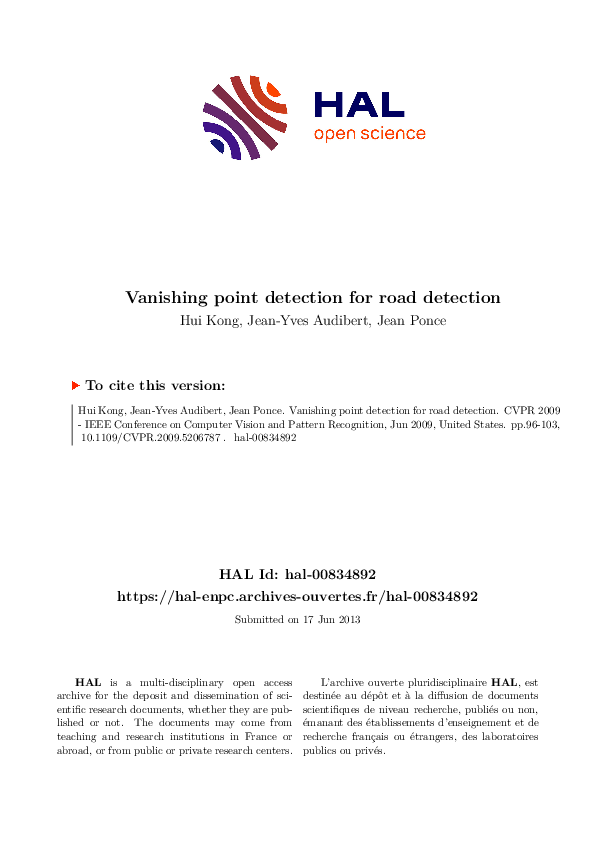 Pdf 2009 Doi 101109cvpr20095206787 Vanishing Point Detection For Road Detection Jean