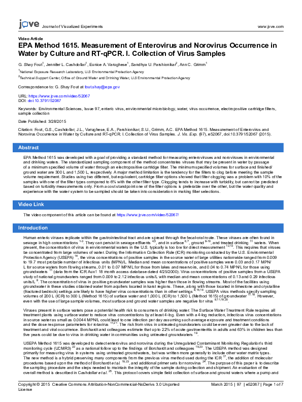 (PDF) EPA Method 1615. Measurement of Enterovirus and Norovirus ...