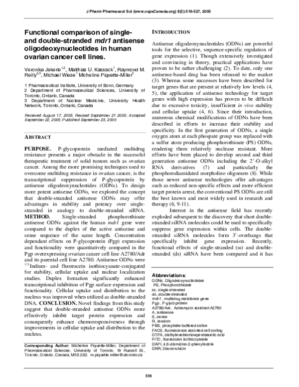 (PDF) Functional comparison of single- and double-stranded mdr1 ...