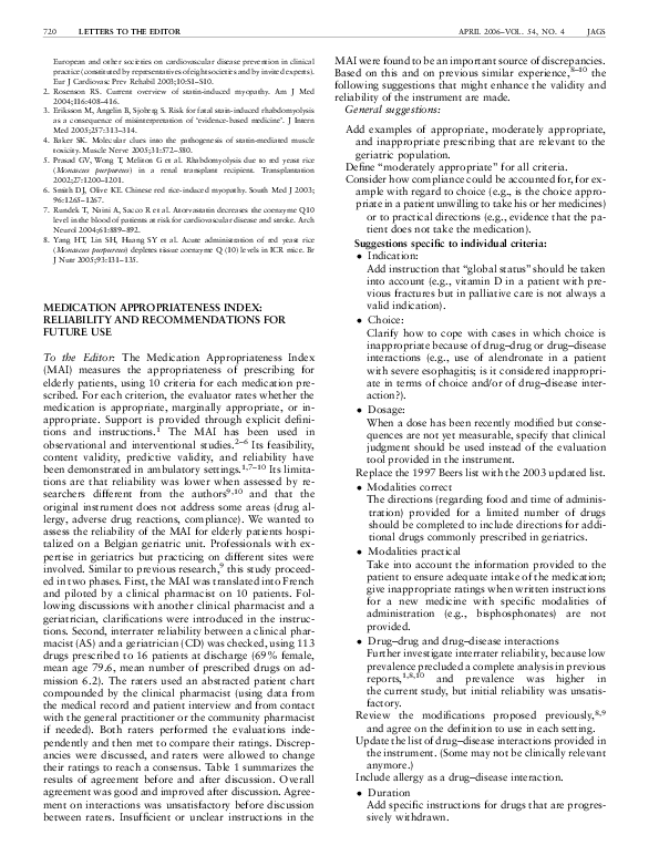 (PDF) Medication Appropriateness Index: Reliability and Recommendations ...