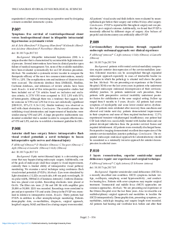 (PDF) P.007 Symptoms free survival of ventriculoperitoneal shunt versus ...