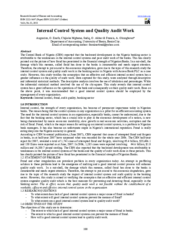 (PDF) Internal Control System and Quality Audit Work