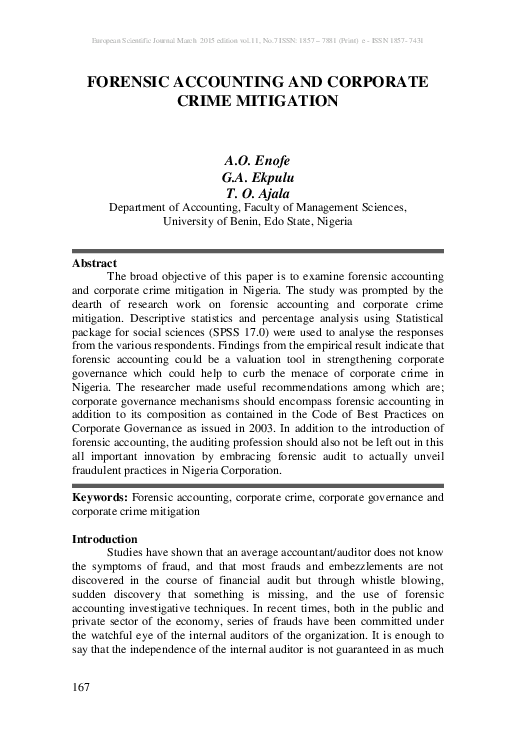 (PDF) Forensic Accounting and Corporate Crime Mitigation
