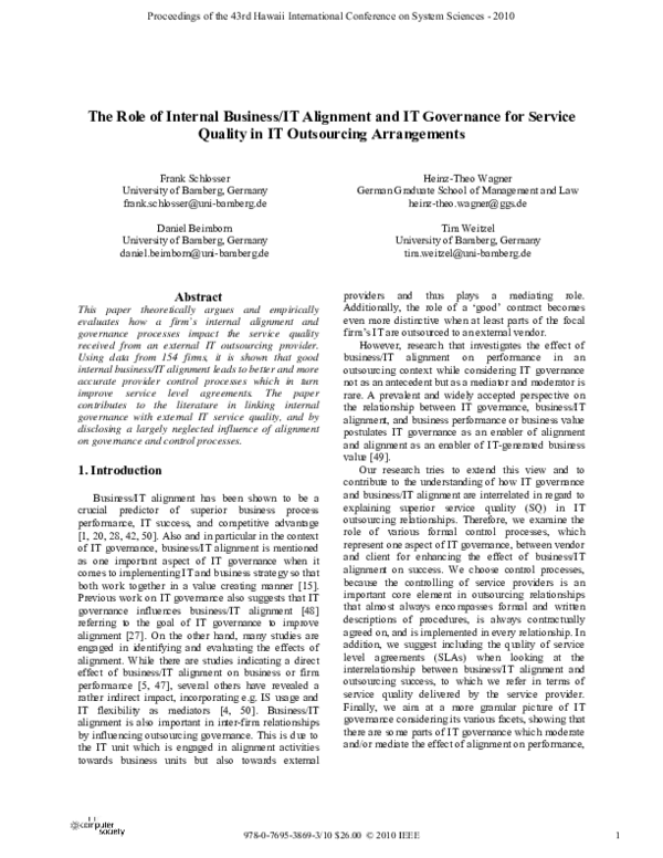 (PDF) The Role of Internal Business/IT Alignment and IT Governance for ...