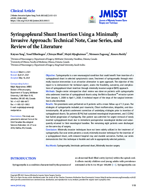 (PDF) Syringopleural Shunt Insertion Using a Minimally Invasive ...
