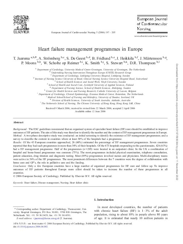 (PDF) Heart Failure Management Programmes in Europe