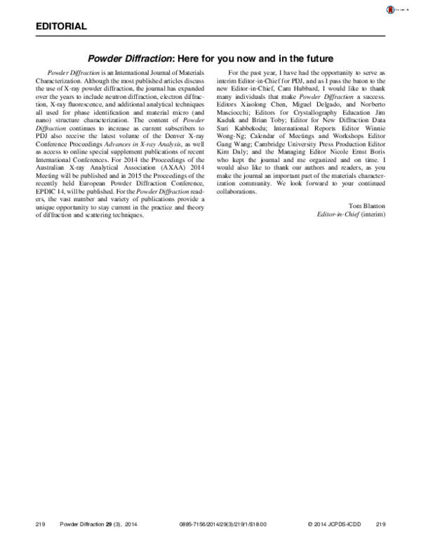 (PDF) Advancements in Powder Diffraction Techniques and Publications