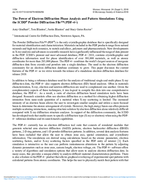 (PDF) The Power of Electron Diffraction Phase Analysis and Pattern ...