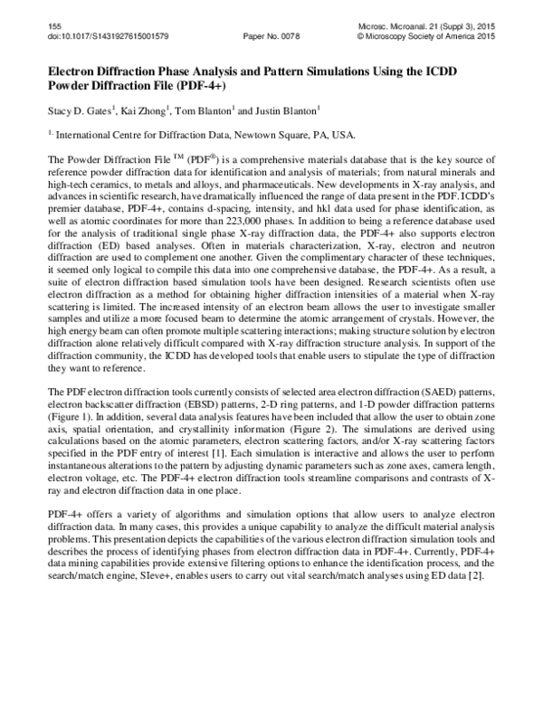 Pdf Electron Diffraction Phase Analysis And Pattern Simulations Using