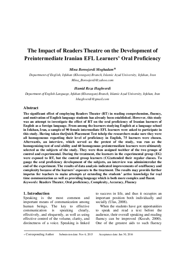 (PDF) The Impact of Readers Theatre on the Development of ...