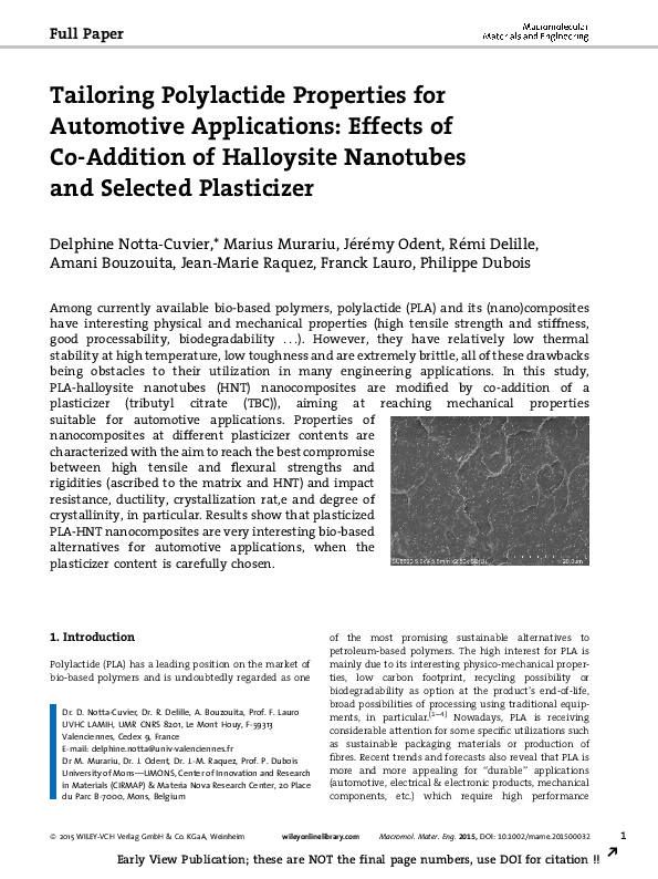 (PDF) Tailoring Polylactide Properties for Automotive Applications ...
