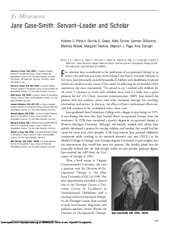 (PDF) Jane Case-Smith: Servant–Leader and Scholar