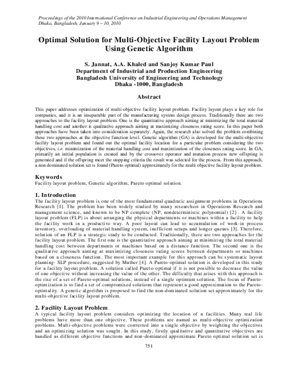 (PDF) Optimal Solution for Multi-Objective Facility Layout Problem Using Genetic Algorithm