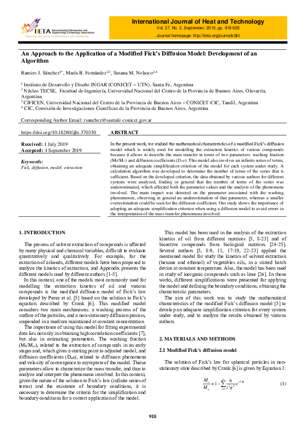 (PDF) An Approach to the Application of a Modified Fick’s Diffusion Model: Development of an ...