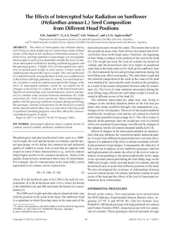 (PDF) The effects of intercepted solar radiation on sunflower ...