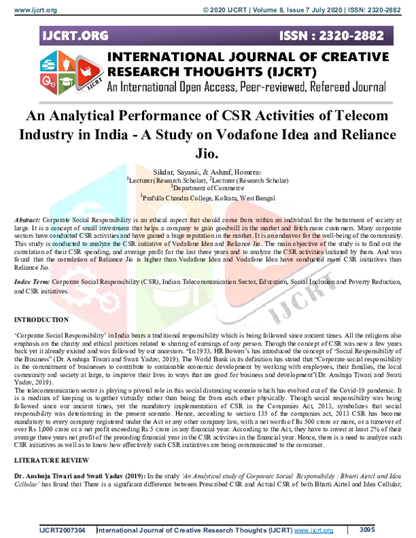 (PDF) An Analytical Performance of CSR Activities of Telecom Industry ...