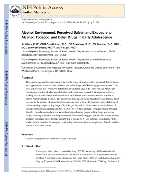(PDF) Alcohol Environment, Perceived Safety, and Exposure to Alcohol ...
