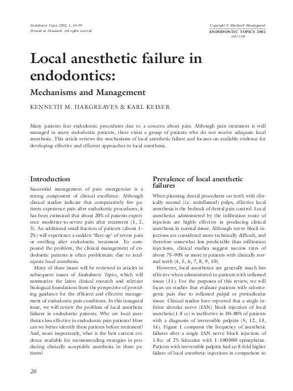 (PDF) Local anesthetic failure in endodontics