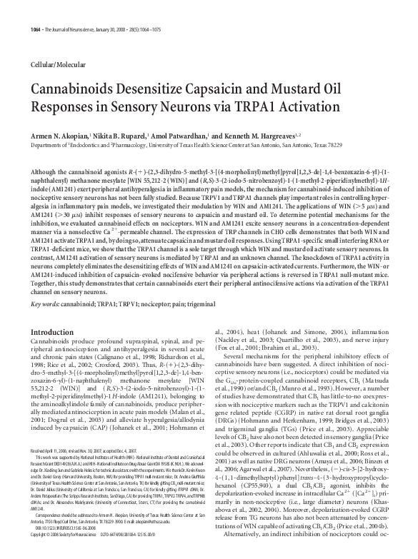 (PDF) Cannabinoids Desensitize Capsaicin and Mustard Oil Responses in ...