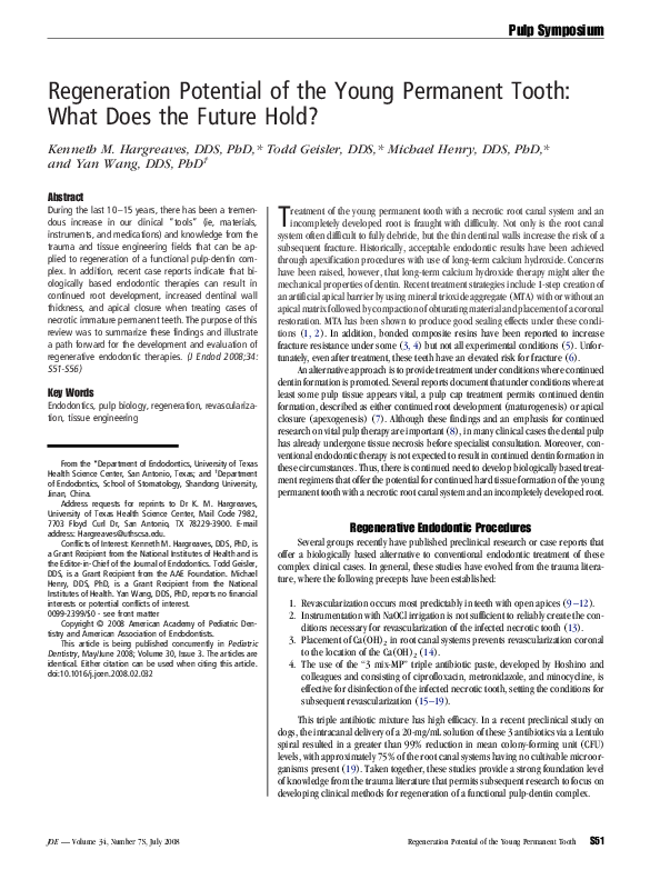 (PDF) Regeneration potential of the young permanent tooth: what does ...